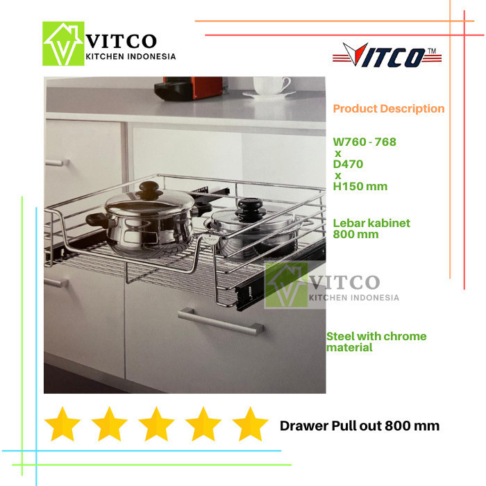 Jual NEW Drawer Pull Out 800 mm VITCO / Rak Panci Teko dapur Serbaguna | Shopee Indonesia