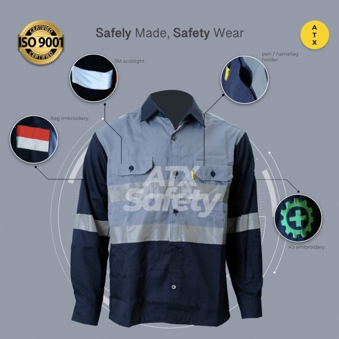 Jual Wearpack Safety Baju Kerja Lengan Panjang Kombinasi Abu Navy ATX ...
