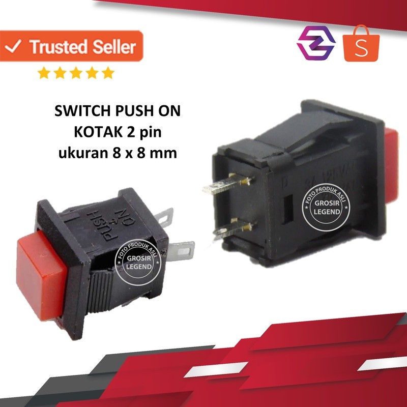 Jual Saklar push on switch tekan kotak sedang medium 2 pin kaki hitam ...