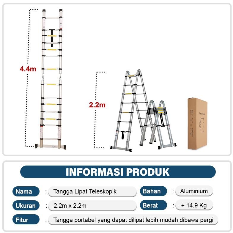 Jual Tangga Telescopic (2,2M+2,2M) Tangga Lipat Aluminium Teleskopik ...