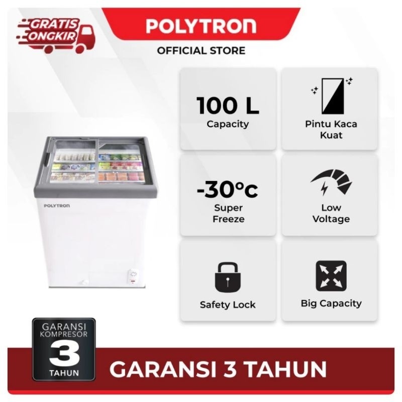 Jual Chest Freezer Box Polytron Pintu Sliding Kaca 100Liter PCF129 PCF ...