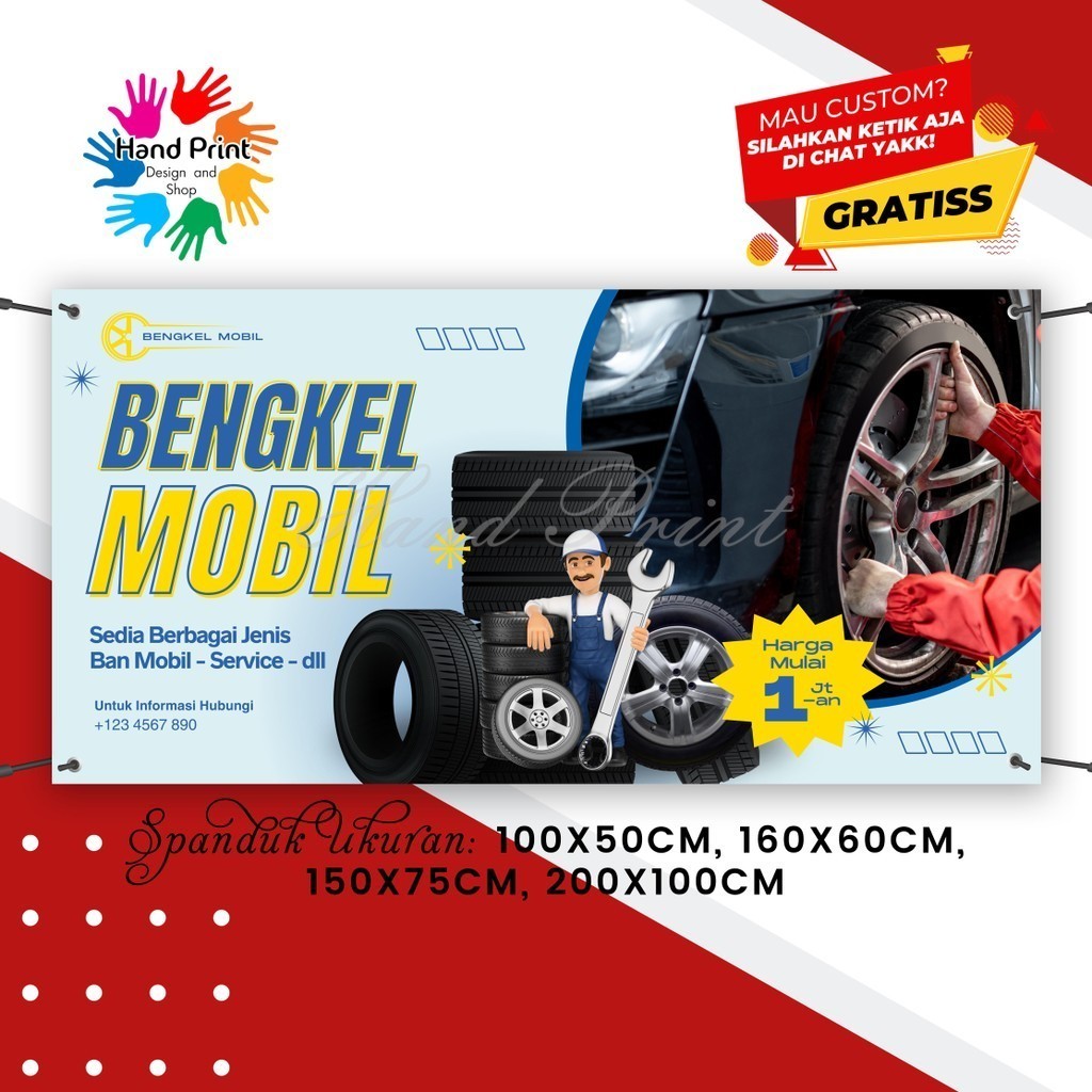 Jual Cetak Spanduk Banner Bengkel Mobil Biru muda MMT Spanduk Custom ...