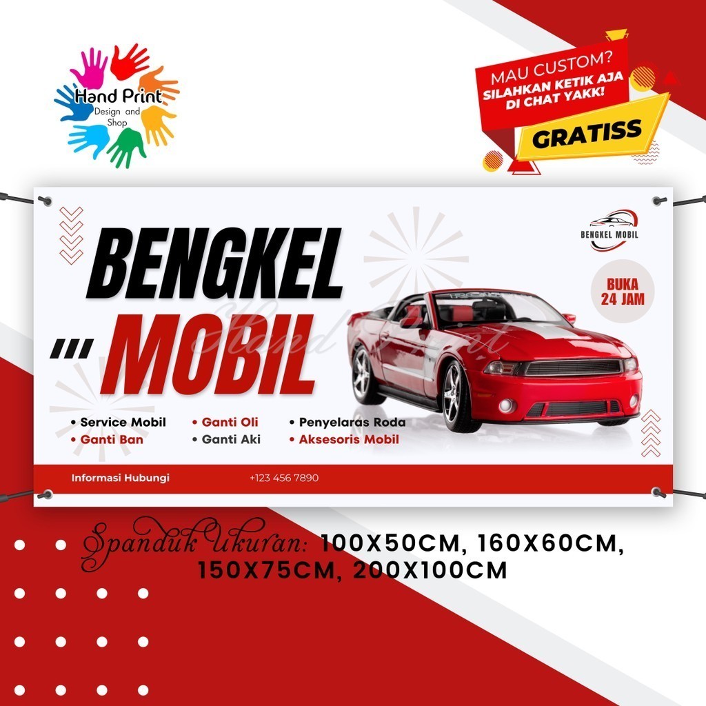 Jual Cetak Spanduk Banner Bengkel Mobil Merah Latar Putih MMT Spanduk ...