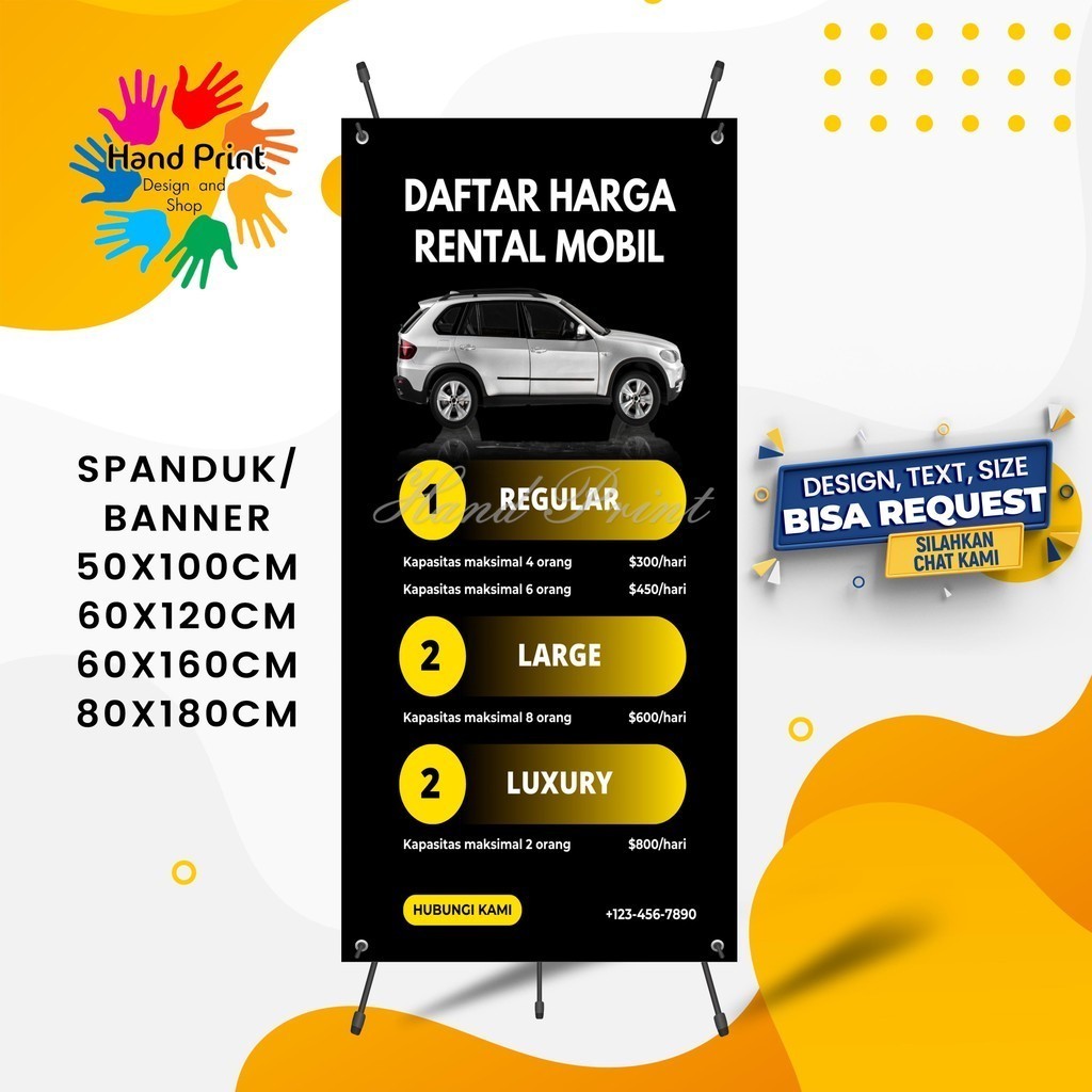 Jual Cetak Spanduk Banner Rental Mobil Hitam Kuning MMT Spanduk Custom ...