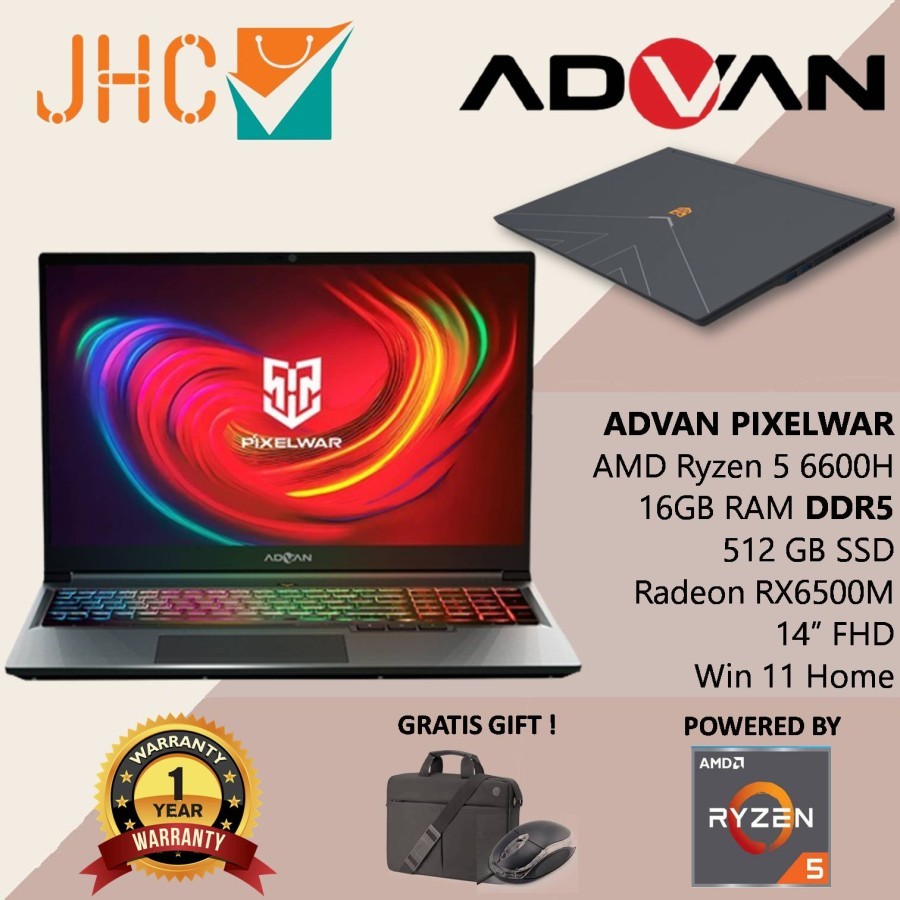 Jual Laptop Gaming ADVAN PIXELWAR Ryzen 5-6600H 16GB 512GB VGA 4GB W11 ...