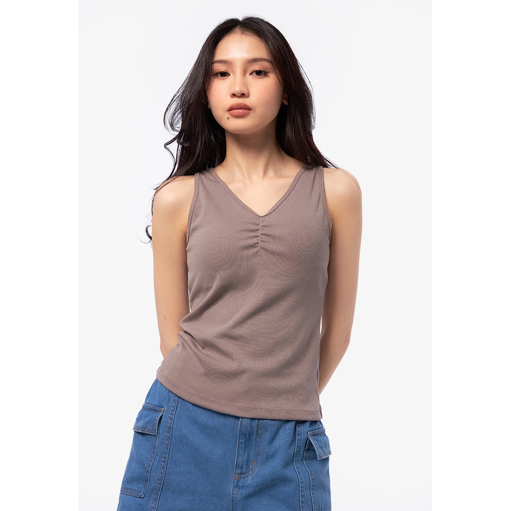 Jual COLORBOX Ruched Front Sleeveless Bra Top Khaki | Shopee Indonesia