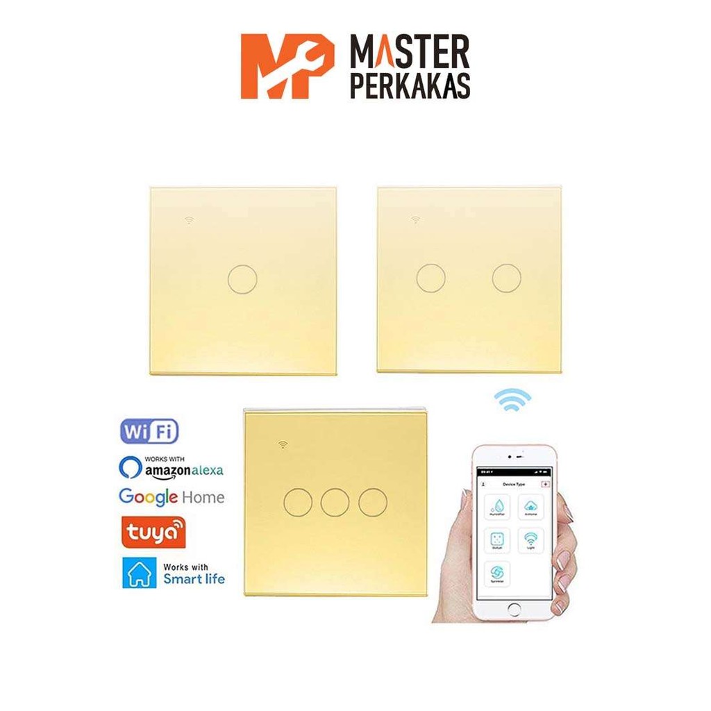 Jual Smart Wall Switch Gold WIFI MP / Saklar Dinding Sentuh / IoT Touch ...