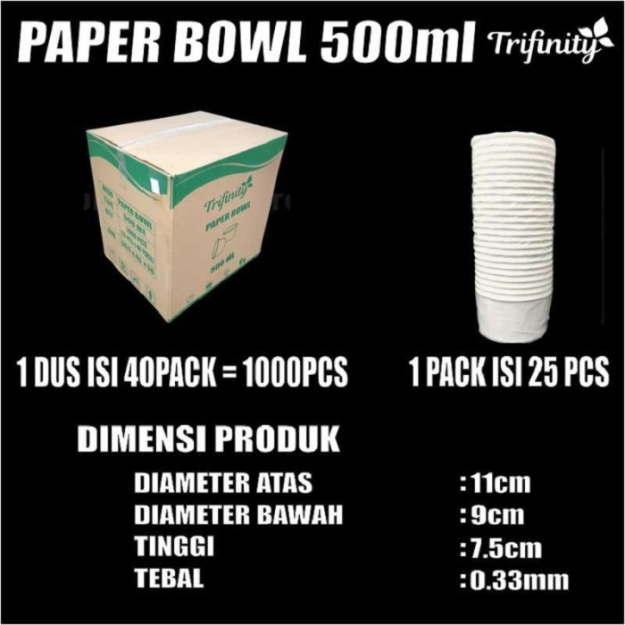 Jual Paper Bowl 360Ml 500Ml 650Ml 800Ml Hanya Body Mangkok Kertas Dus ...