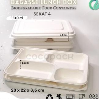 Jual Tempat Makan Bagasse Sekat 4 Sugarcane Food Container 1340Ml-10Pcs-Box Kotak Makan Bento ...