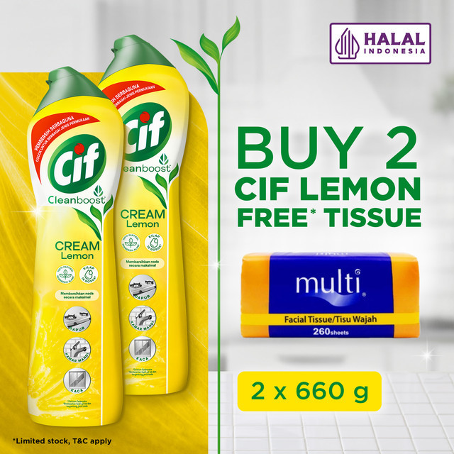 Jual Beli 2 CIF Cream Lemon Botol 660gr GRATIS Tissue Multi 2ply 260s ...