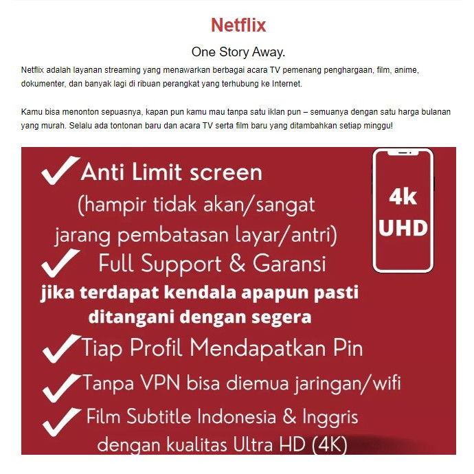 Jual MURAH NETFLIIXX PERMIUM TANPA VPN 1 BULAN FULL UHD 4K ANTI HOLD LEGAL FULL GARANSI 100% ...