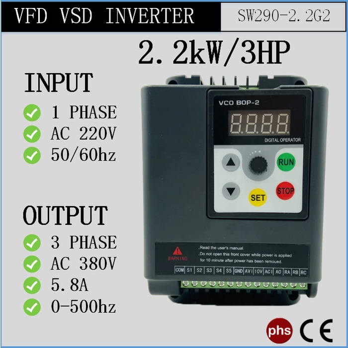 Jual VFD VSD Inverter Input 1 Phase 220V Output 3 Phase 380V | Shopee Indonesia