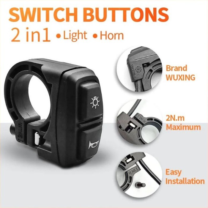 Jual Saklar Lampu + Klakson Sepeda Listrik 12V-72V Tombol Switch Lamp ...