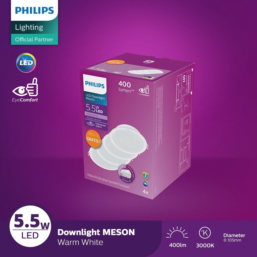 Jual Philips Lampu Downlight LED Meson Multipack 59447 090 5.5W 30K ...