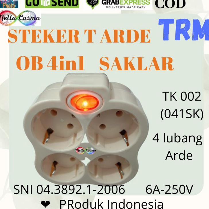 Jual Promo TRM Steker T Arde Stop Kontak 4 in1 Saklar TRM TK 002 041Sk Steker T 4 lubang Ready ...