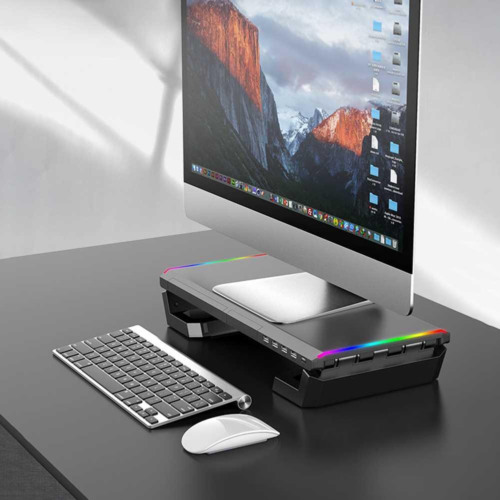 Jual Meja Laptop Monitor Stand Waterproof RGB with 4 USB 2.0 - T1 ...