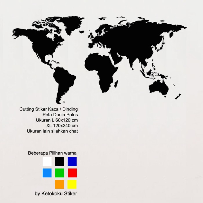 Jual Wall Cutting Sticker World Map Peta Dunia Stiker Dinding Kantor ...