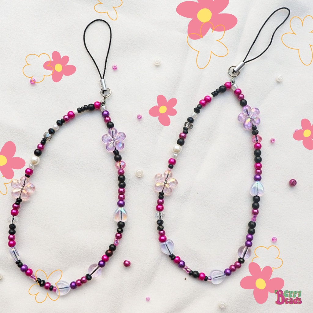 Jual Phone Strap black pink / beaded strap phone / gantungan hp manik ...