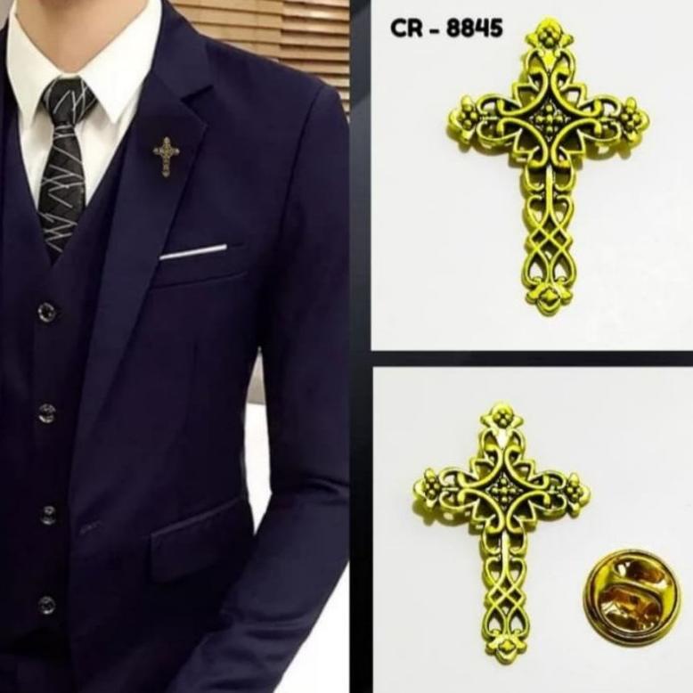 Jual HER079 Metal Gold Cross Pin Bros Jas Kameja Tuxedo Salib Classic ...