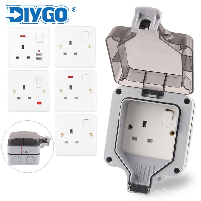Jual &IP66 UK Waterproof Outdoor Box Wall Power Socket Universal ...