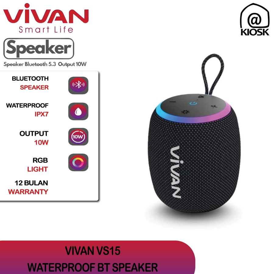 Jual VIVAN Bluetooth Speaker Surround Sound 360° Waterproof IPX7 Hi-Fi ...