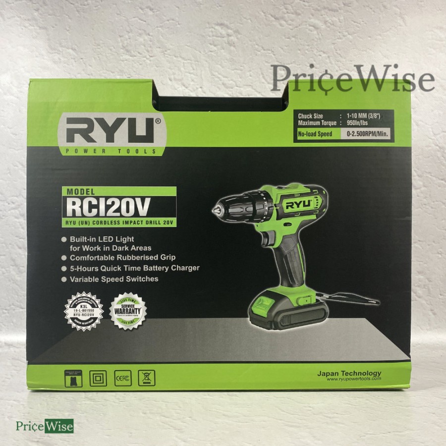 Jual Mesin Bor Baterai 10 mm RCI20V RYU / Cordless Impact Drill 20 V | Shopee Indonesia