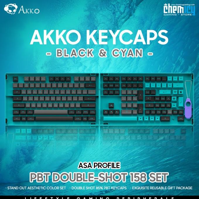 Jual Akko Black & Cyan Pbt Double-Shot Keycaps 197 Set Asa Profile ...