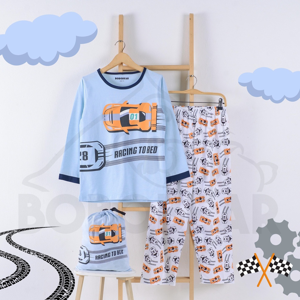 Jual Setelan Piyama Baju Tidur Panjang Anak Laki Kaos Motif Kartun ...