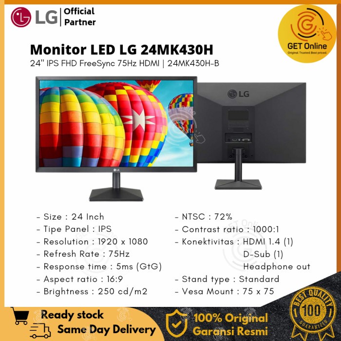 Jual Monitor LED LG 24"- LG 24MK430H 24MK430H-B IPS 1920x1080 HDMI 75Hz ...