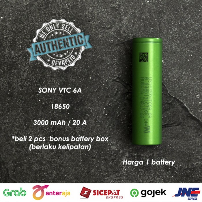 Jual Sony 18650 VTC6a 3000mAh 20Amp Battery Baterai Authentic | Shopee ...
