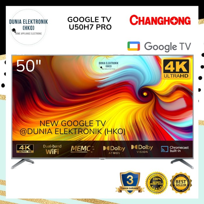 Jual Led Tv Changhong U50H7 Pro 50H7 Pro Google Tv 50 Inch Bezel Less 4K | Shopee Indonesia