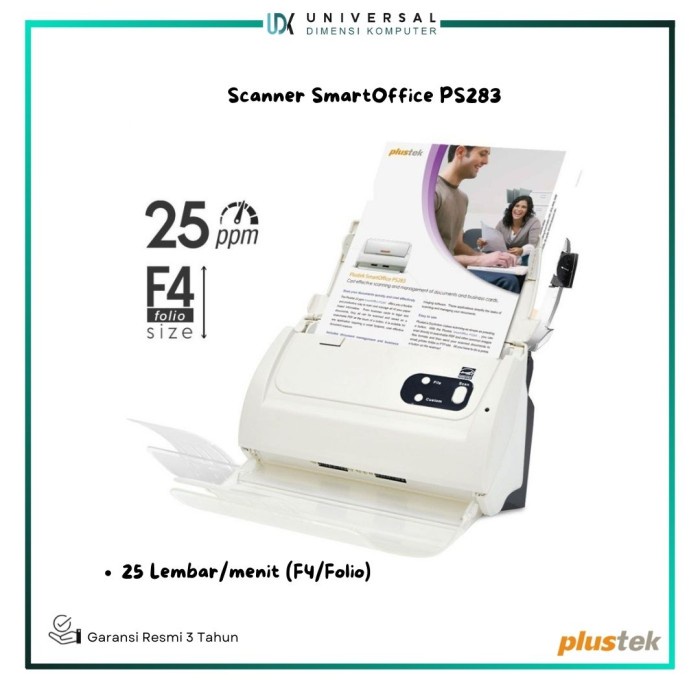 Jual Scanner Plustek SmartOffice PS283 - 25 Lembar/menit (F4/Folio ...