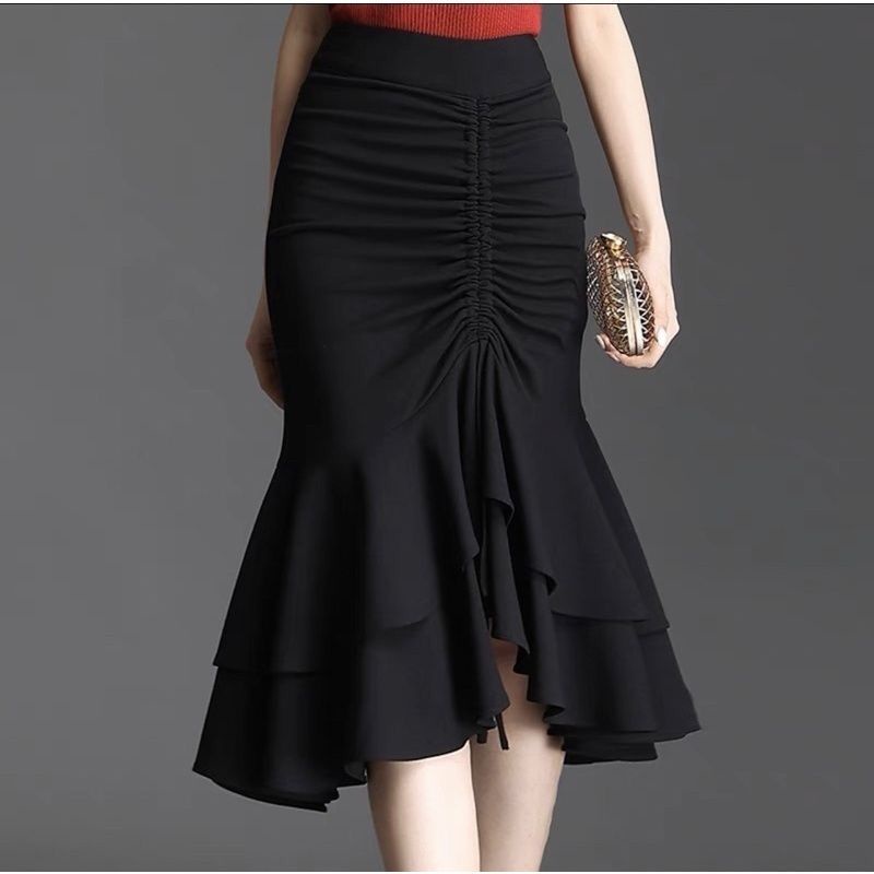 Jual Midi Skrit Tali Serut Mermaid Doble Layers | Shopee Indonesia