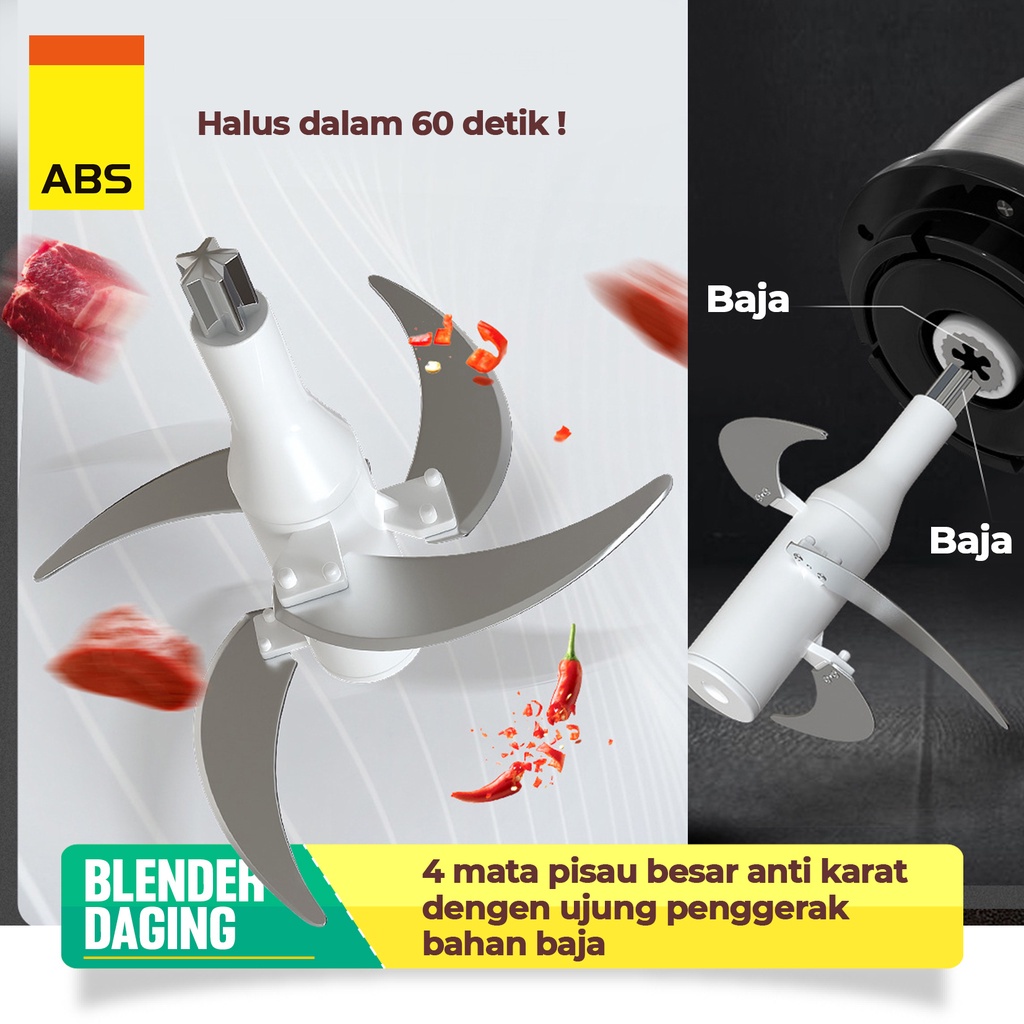 Jual Abs Blender Chopper Stainless Steel 2L Ggiling Bumbu Daging Sayur ...