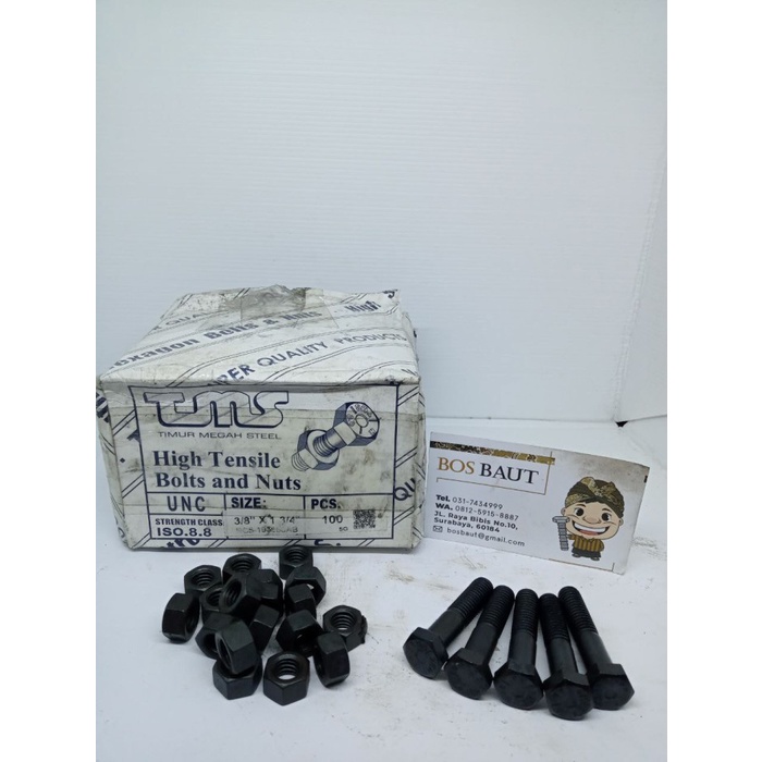 Jual Baut Mur Baja UNC / INCHI 8.8 3/8X1-3/4 Hitam | Shopee Indonesia