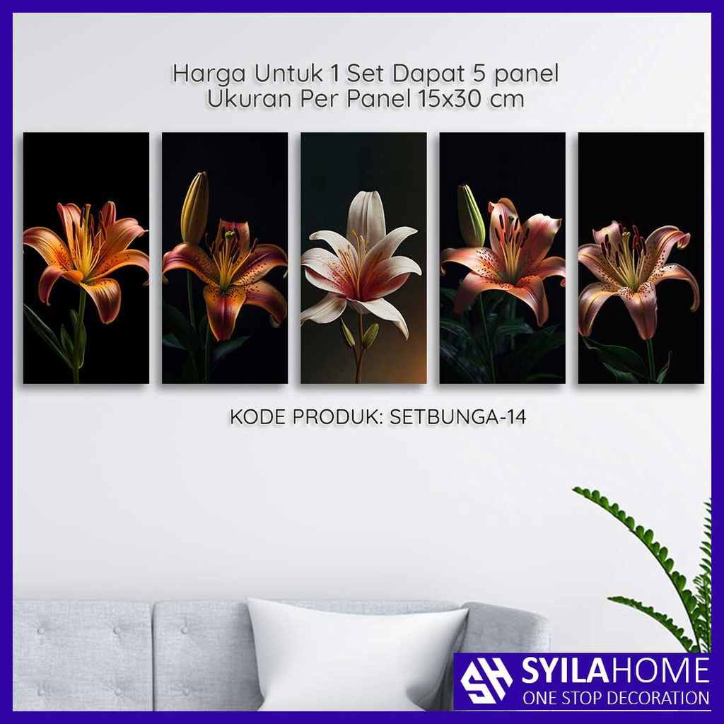 Jual Hiasan Dinding Minimalis Tema Bunga Dapat 5 Panel Pajangan Dinding ...