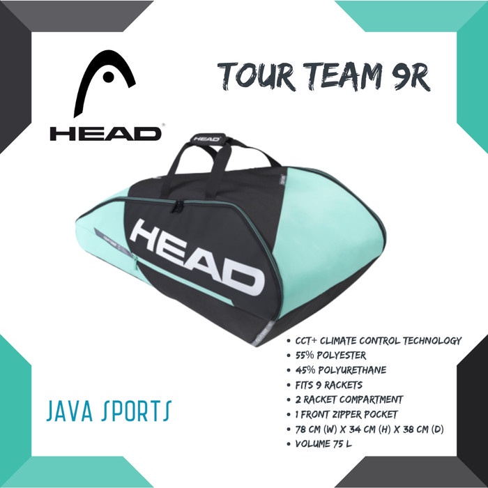 Jual [ORI] Tas Tenis Head Tour Team 9R Boom Tennis Bag Black Mint Bisa Sameday | Shopee Indonesia
