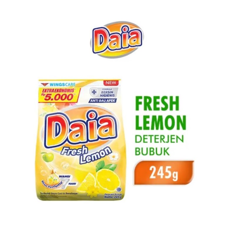 Jual Daia deterjen bubuk ukuran 245 gr lemon | Shopee Indonesia