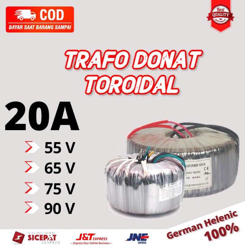Jual Trafo toroid donat 20A 45V 55V 65V 75V 90V CT Helenic German | Shopee Indonesia