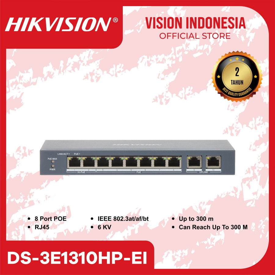 Jual HIKVISION DS-3E1310HP-EI - Smart POE Fast Ethernet 8 Port + 2 ...