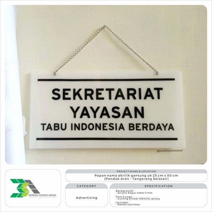 Jual Ready Papan Nama Akrilik Gantung Uk 25X50 Cm Sign Akrilik Gantung ...