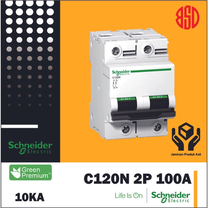 Jual Ori Mcb 2P 100A 2 Phase 100 Ampere 10Ka Schneider C120N A9N18362 Original Terbaru | Shopee ...