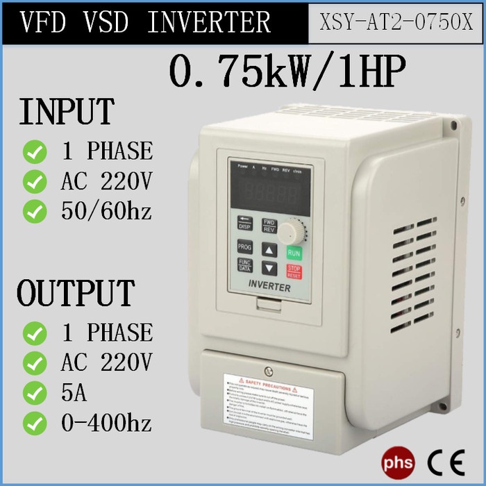 Jual Ori Vsd Vfd Inverter Input 1 Phase 220Vac Output 1 Phase 220Vac ...