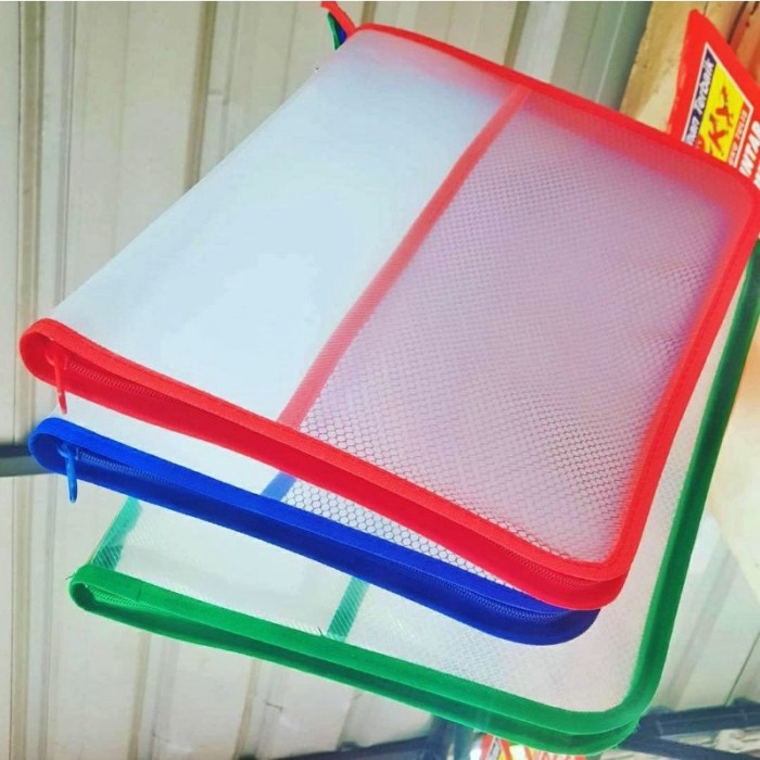 Jual Asli Map Plastik Resleting Jaring Folio Lusin/Zipper Bag/Map Jala ...