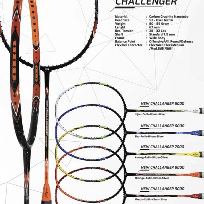 Jual Raket Badminton Hiqua Hq New Challenger 5000/6000/7000/8000/9000 ...