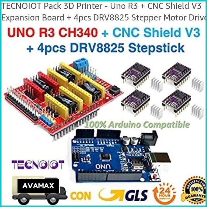 Jual AVAMAX Arduino uno r3 smd + DRv8825 shield CNC 3D PRINTER | Shopee ...