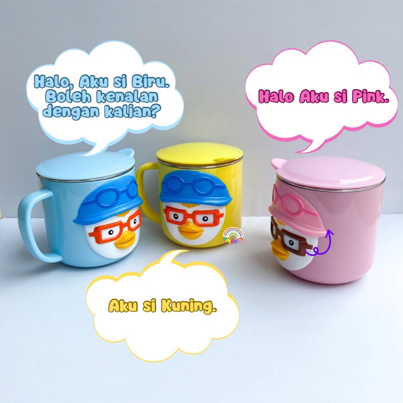 Jual Gelas Num Anak Stainless El Kartun Lucu Pororo Tahan Panas Dan ...