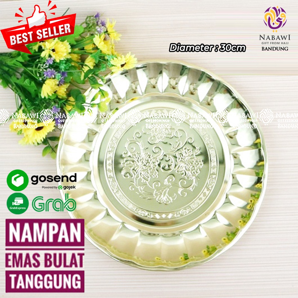 Jual Nampan Baki Emas Bulat Stainless Tempat Gelas Oleh Oleh Haji Dan ...