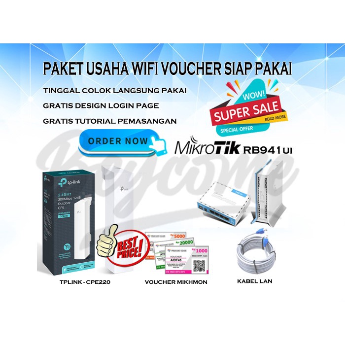 Jual Paket Usaha Voucher Wifi Mikrotik Rb941Ui-2nD+Tp-Link CPE220 Full ...
