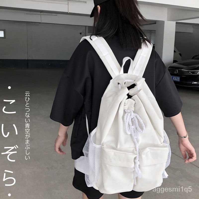 Jual tas ransel wanita putih/tas serut kanvas premium/Tas sekolah ...